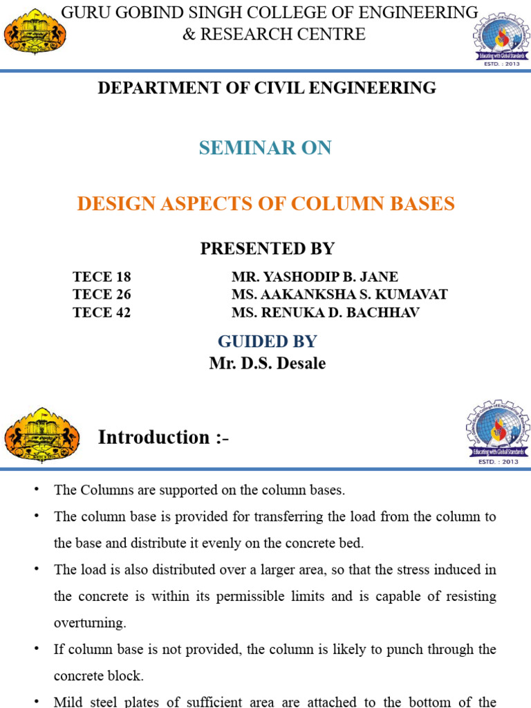 Design Aspects of Column Bases | PDF | Column | Applied And ...
