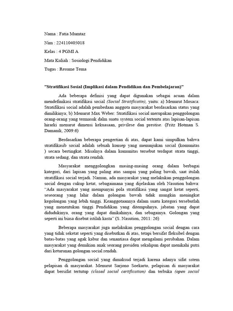 Fatia Mumtaz, Resume Sosiologi | PDF | Ilmu Sosial | Kesehatan Holistik