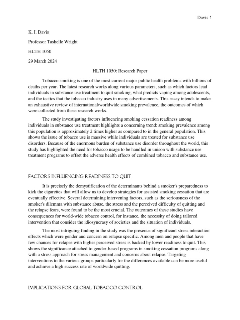 Annotated-Hlth 201050 20research 20paper | PDF | Tobacco Smoking | Addiction