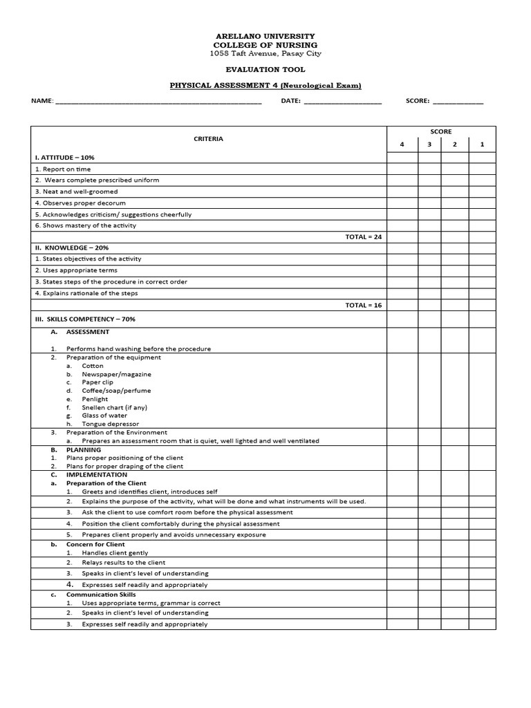 PA 4 Neurological Assessment e Tool | Download Free PDF | Human Anatomy ...