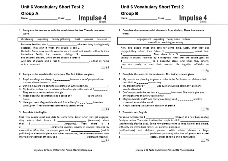 Impulse 4 Unit 6 Vocabulary Test | PDF | Social Conventions | Social ...