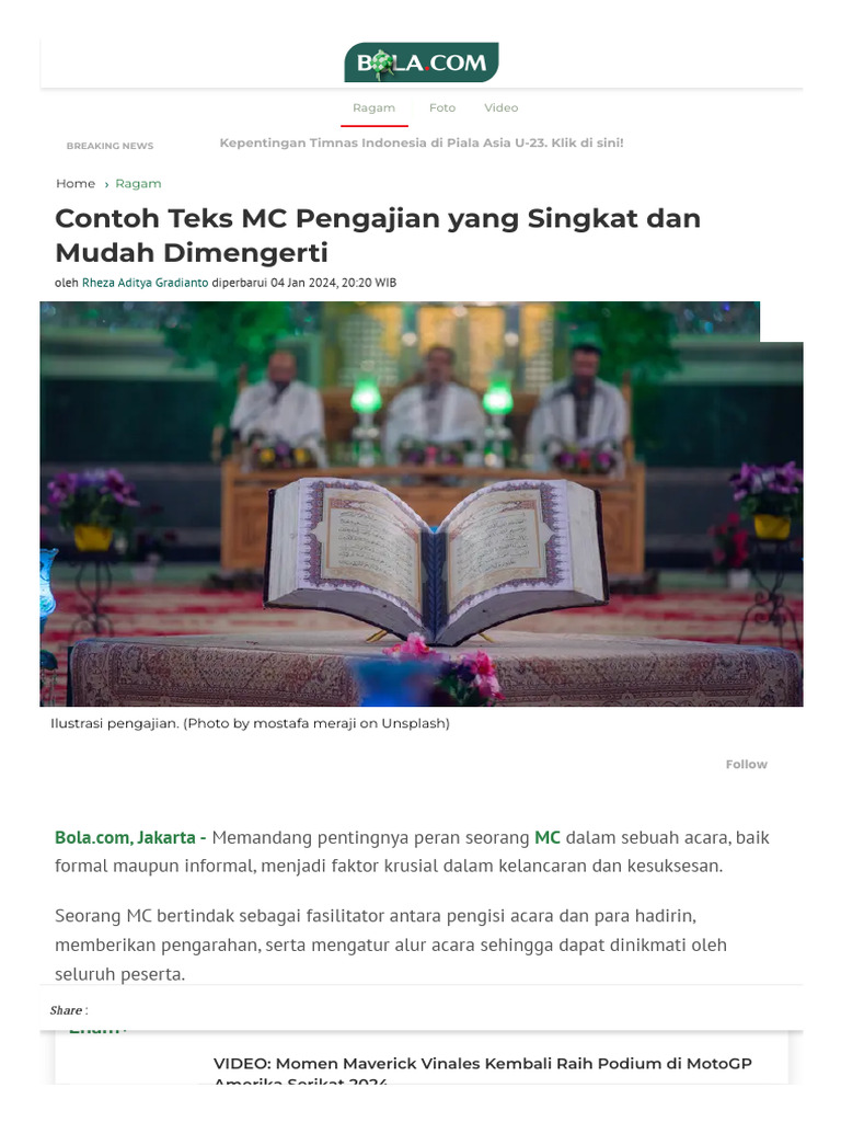 Contoh Teks MC Pengajian Yang Singkat Dan Mudah Dimengerti - Rag | PDF