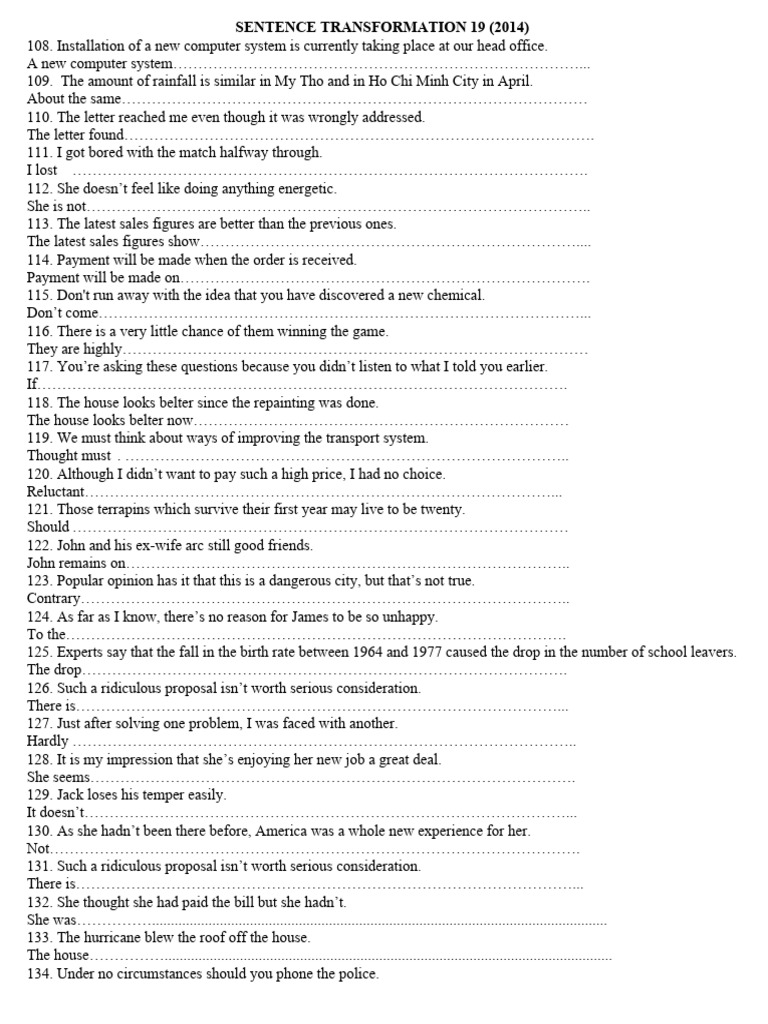 Sentence Transformation Exercises | PDF