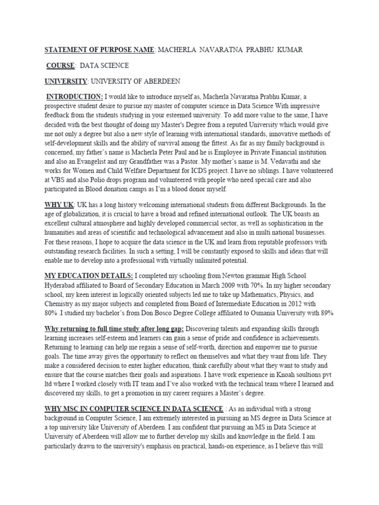 Data Science Sop | Download Free PDF | Science | Academic Degree