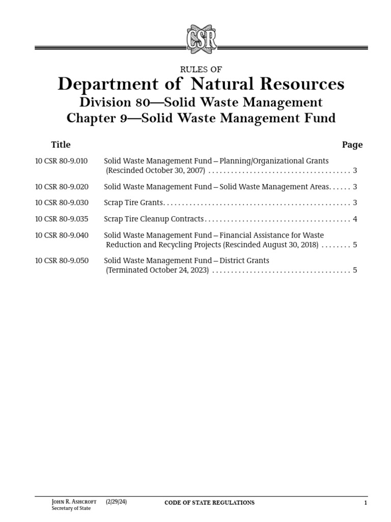 Department of Natural Resources: Division 80-Solid Waste Management ...