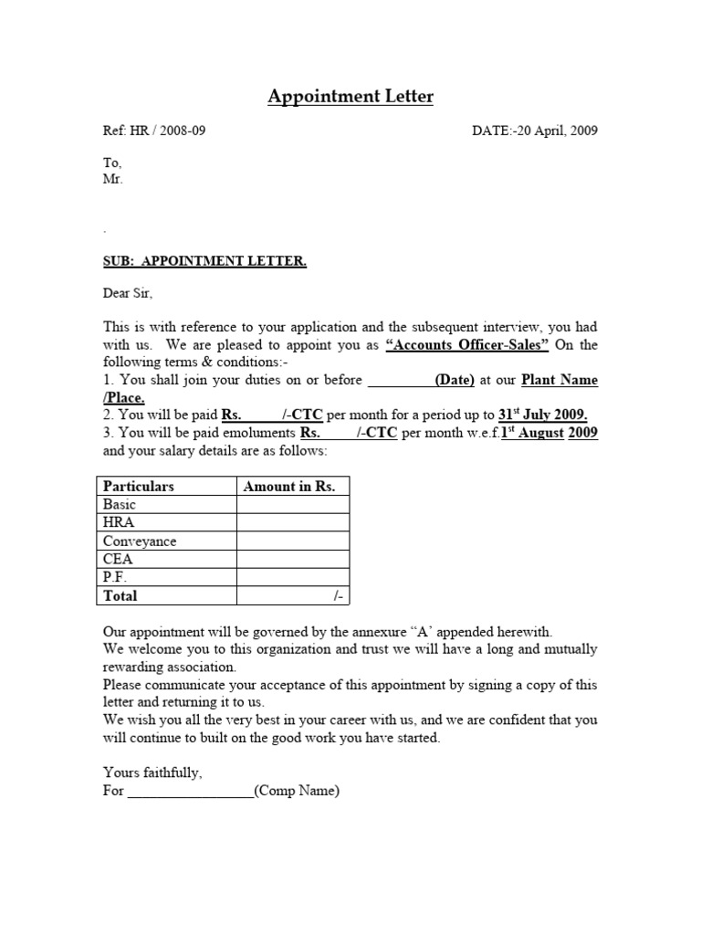 Appointment Letter for Accounts Officer | PDF | Business | Private Law