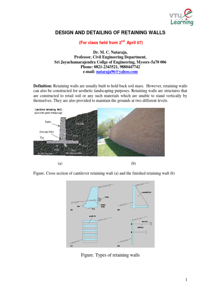 Design and Detailing of Retaining Walls | PDF | Applied And Interdisciplinary Physics | Mechanics