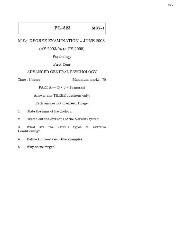 (WWW - Entrance-Exam - Net) - TNOU M.SC in Psychology 1st Year - Advanced General Psychology ...