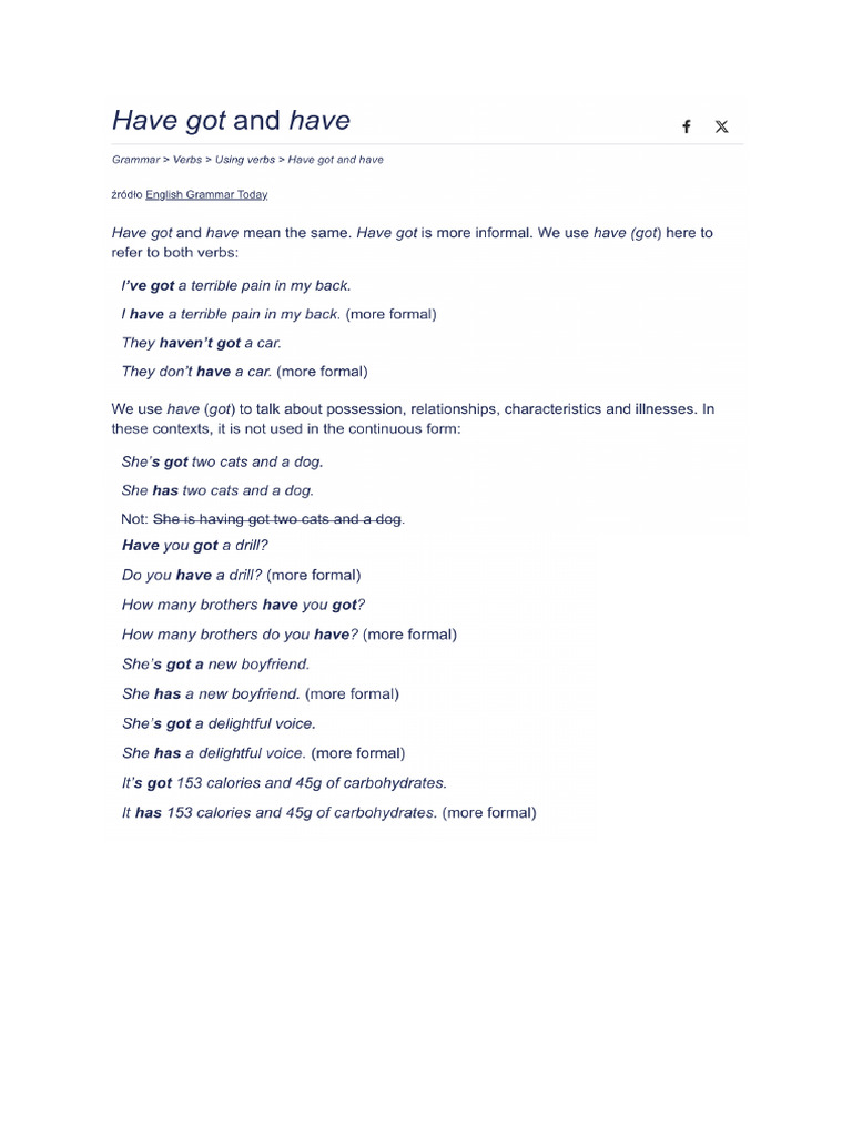 Have Got Vs Have | PDF