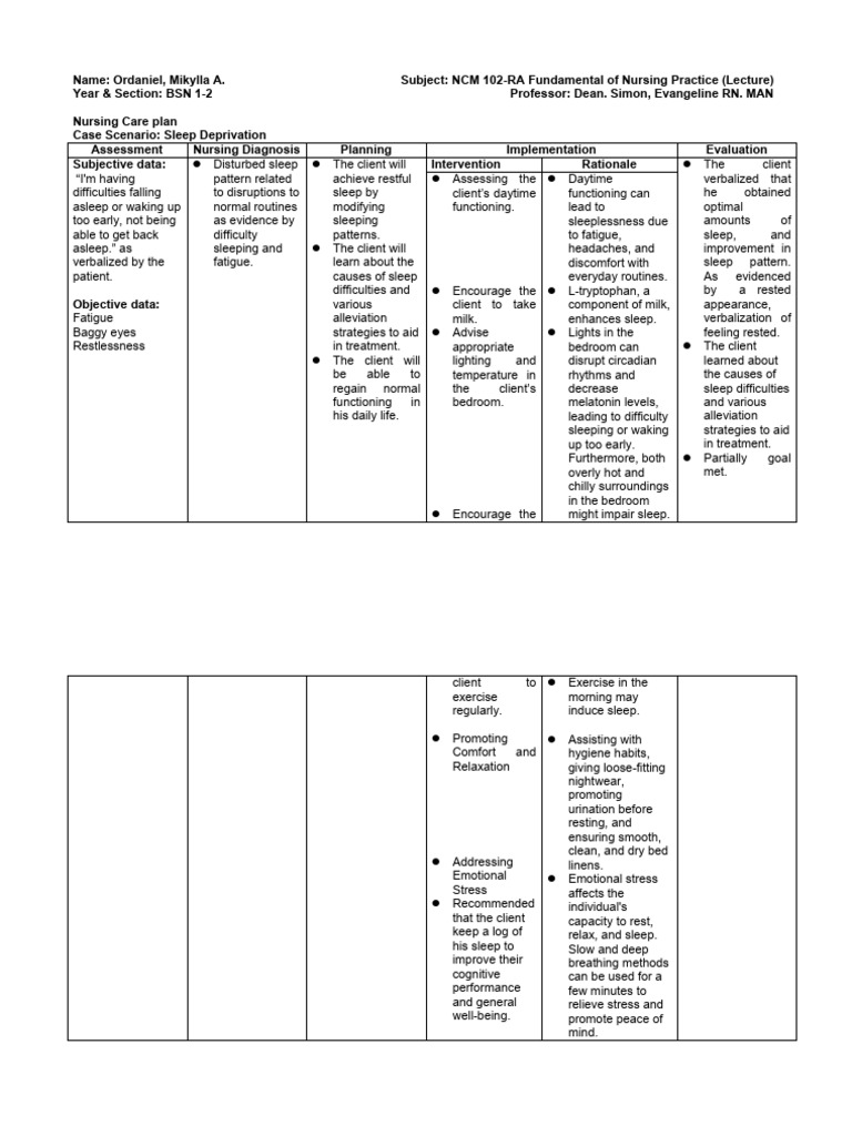 Nursing Care Plan | Download Free PDF | Sleep | Nursing