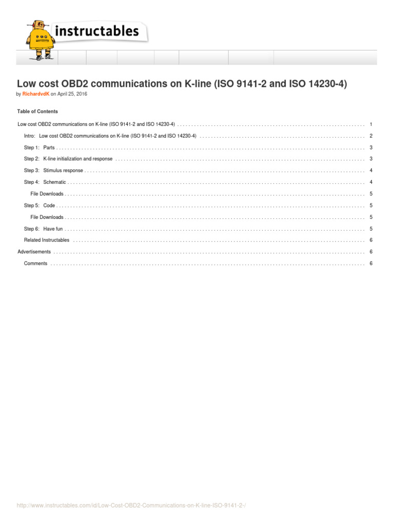 Low Cost OBD2 Communications On K Line ISO 9141 2 | PDF | Resistor | Computing