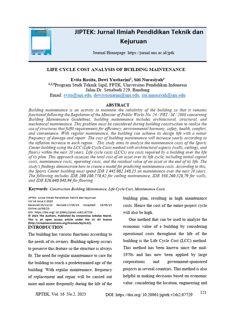 Life Cycle Cost Analysis for Building Maintenance | PDF | Life Cycle ...