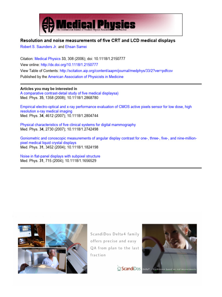 Resolution and Noise Measurements of Five CRT and LCD Medical Displays ...