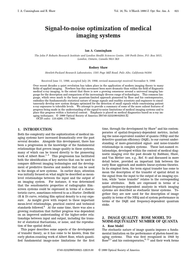 Signal-To-Noise Optimization of Medical Imaging Systems | PDF