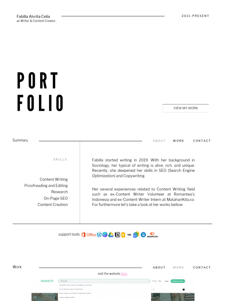 Fabilla Celia: SEO & Content Writer Portfolio | PDF