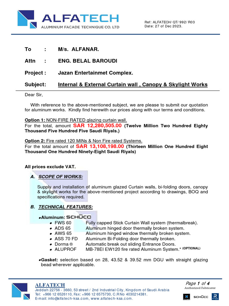 Qoutation ALFATECH QT 992 03 | PDF | Door | Glasses