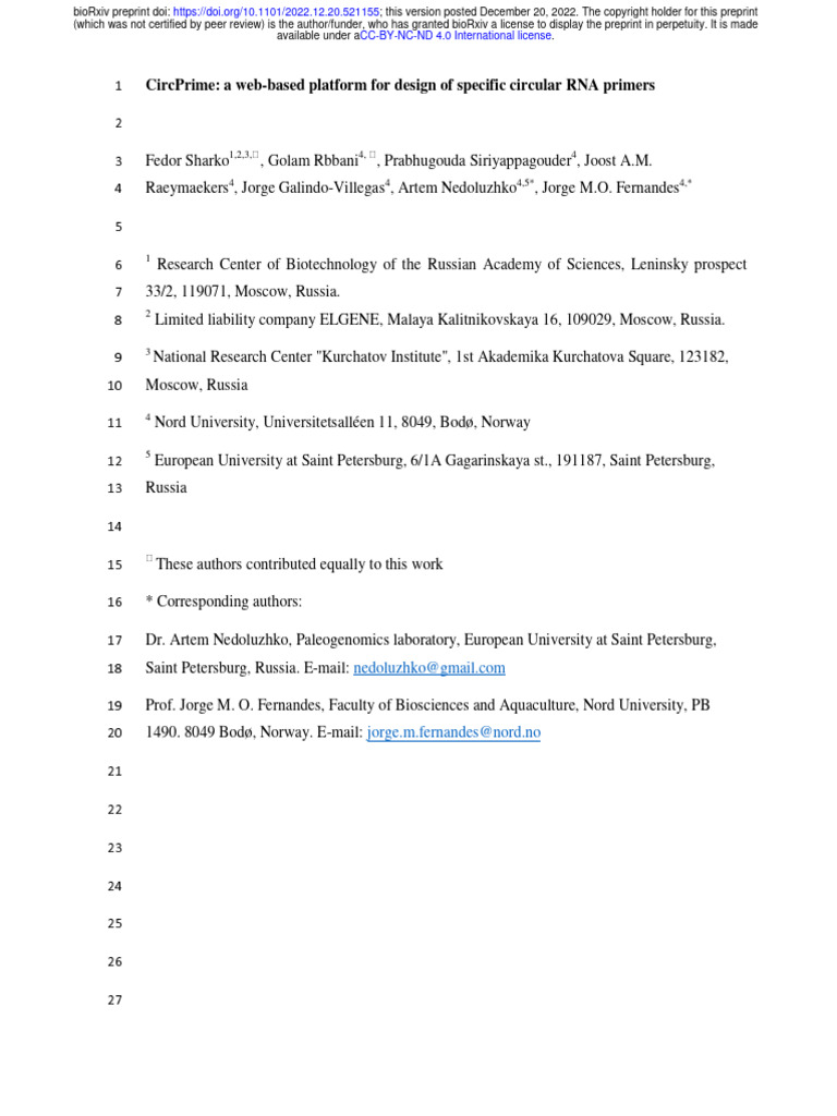CircPrime A Web-Based Platform For Design of Specific Circular RNA ...