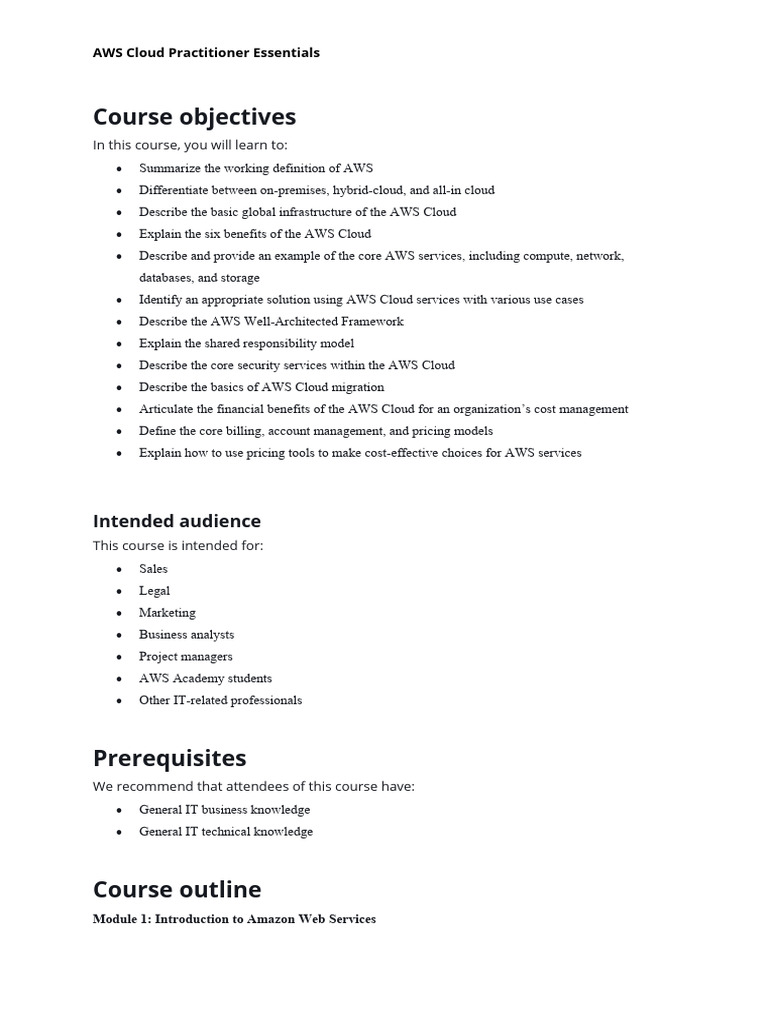 AWS Course Objectives | PDF | Cloud Computing | Amazon Web Services