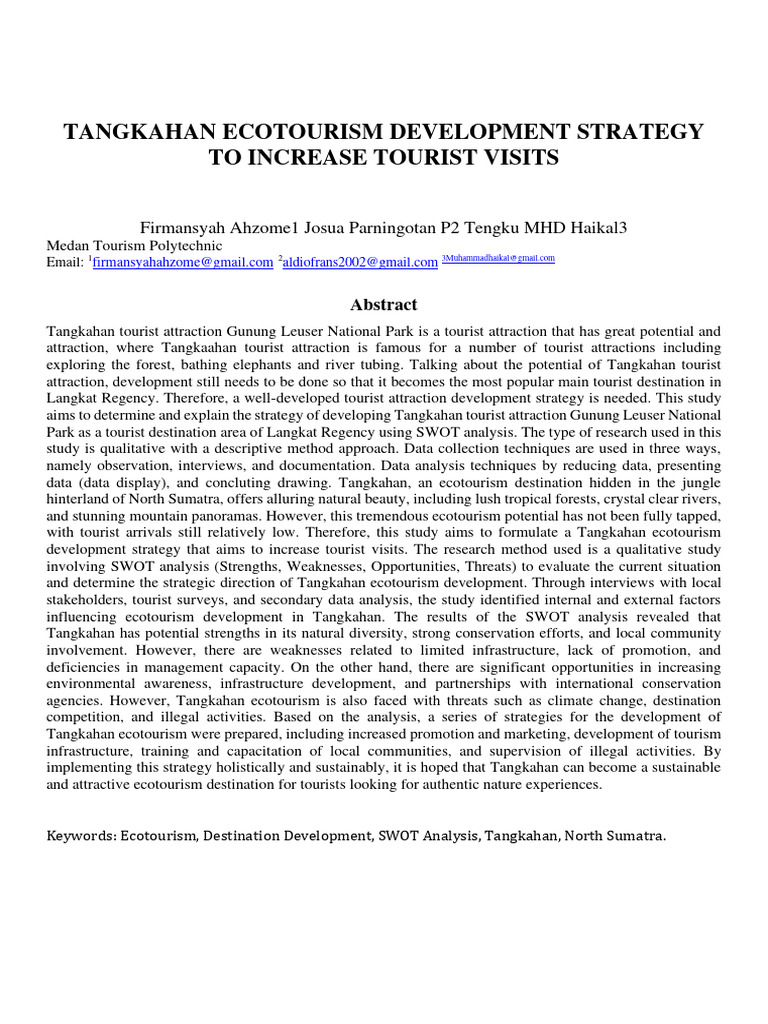 Tangkahan Ecotourism Development Strategy | PDF | Tourism | Sustainability