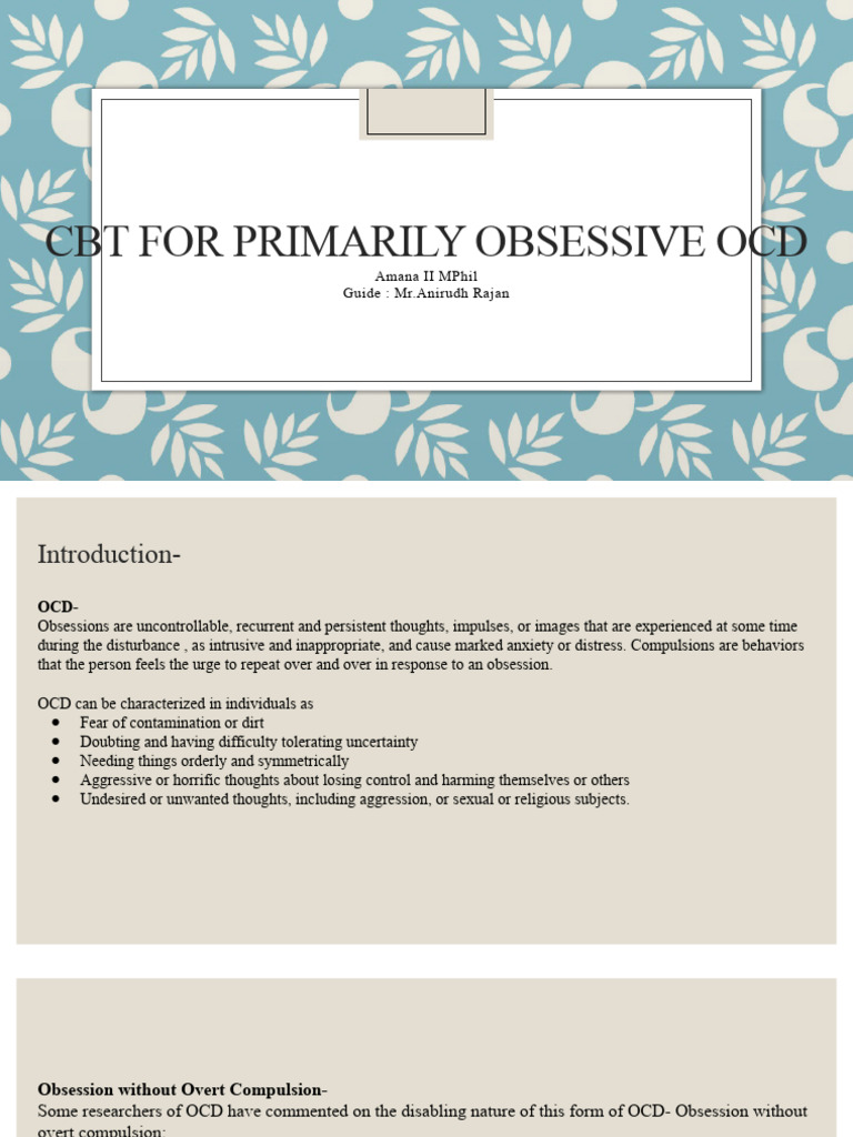 CBT For Primarily Obsessive Ocd: Amana Ii Mphil Guide: MR - Anirudh ...
