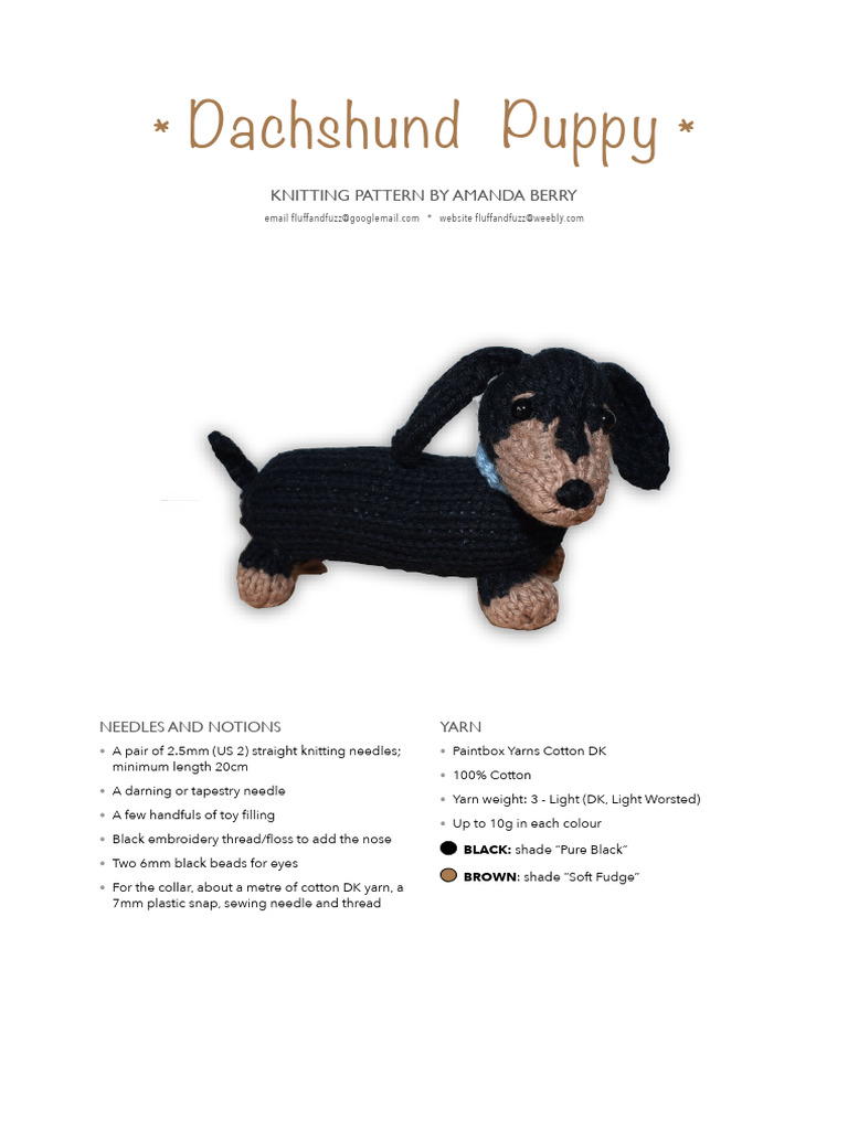 Dachshund Puppy: Knitting Pattern by Amanda Berry | PDF | Knitting ...