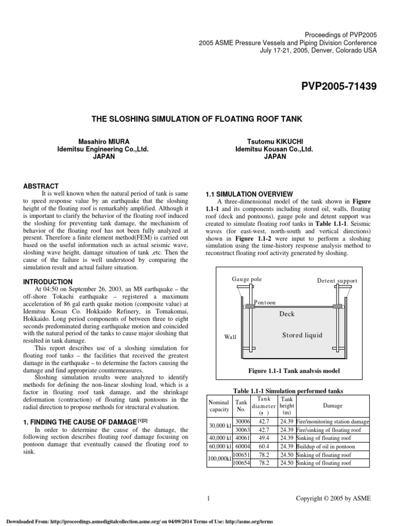 THE SLOSHING SIMULATION OF FLOATING ROOF TANK | PDF | Buckling | Deformation (Engineering)