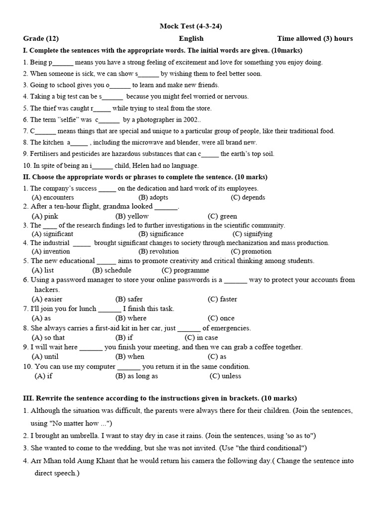 Grade 12 English Exam Prep | PDF | Pollution | Gesture