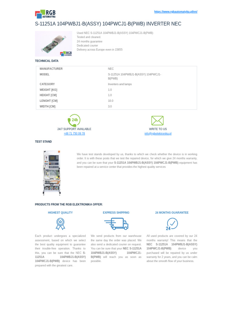 S-11251a 104pwbj1-b (Assy) 104pwcj1-b (PWB) Nec - Product Information | PDF