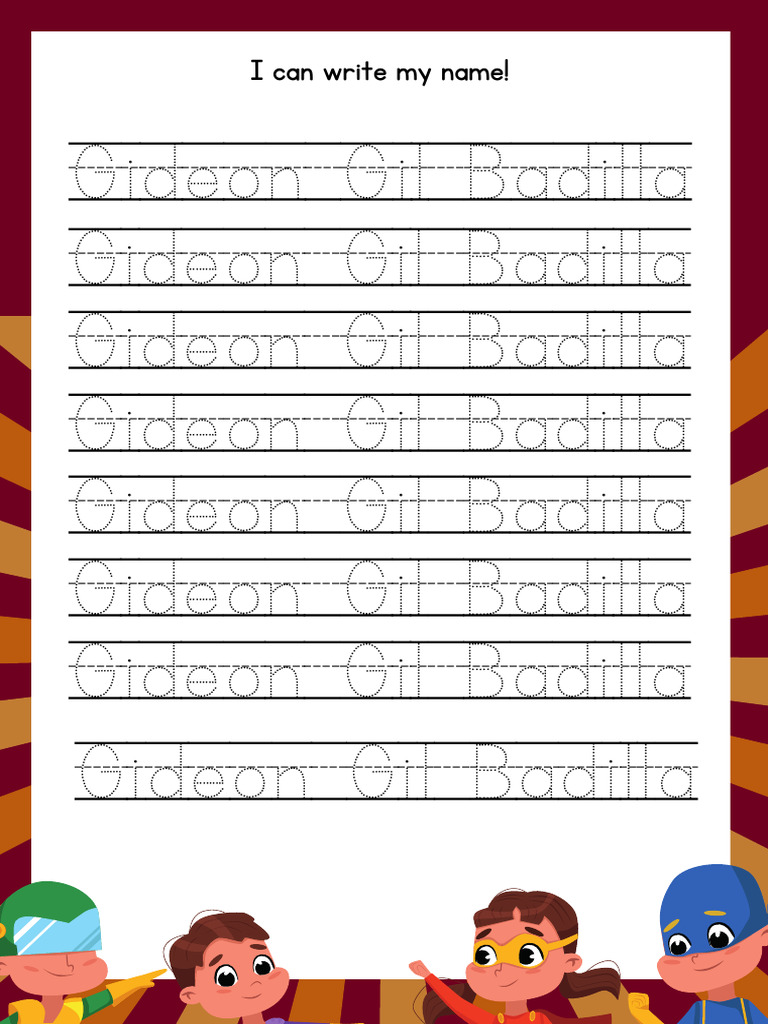 Red Fun Superhero Name Tracing Kindergarten Worksheet | PDF