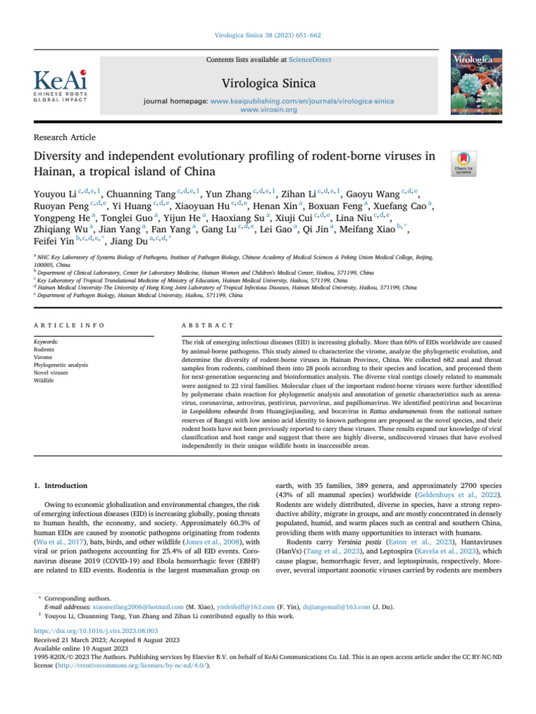 Rodent-Borne Virus Diversity in Hainan | PDF | Virus | Dna Sequencing