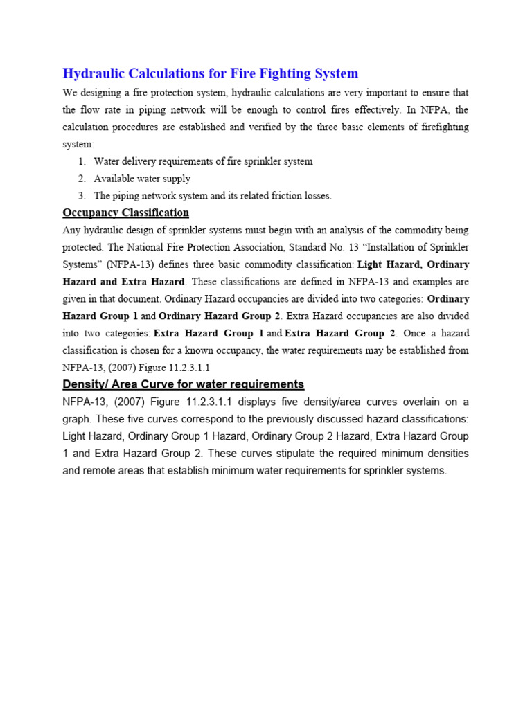 Hydraulic Calculations For Fire Fighting System: Occupancy Classification | PDF | Fire Sprinkler ...