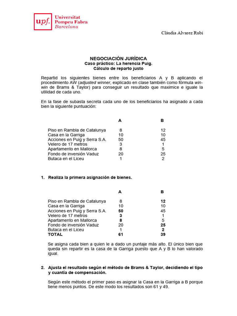 Ejercicio de Reparto Herencia Puig | PDF