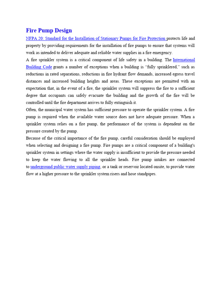 Fire Pump Design: NFPA 20: Standard For The Installation of Stationary ...
