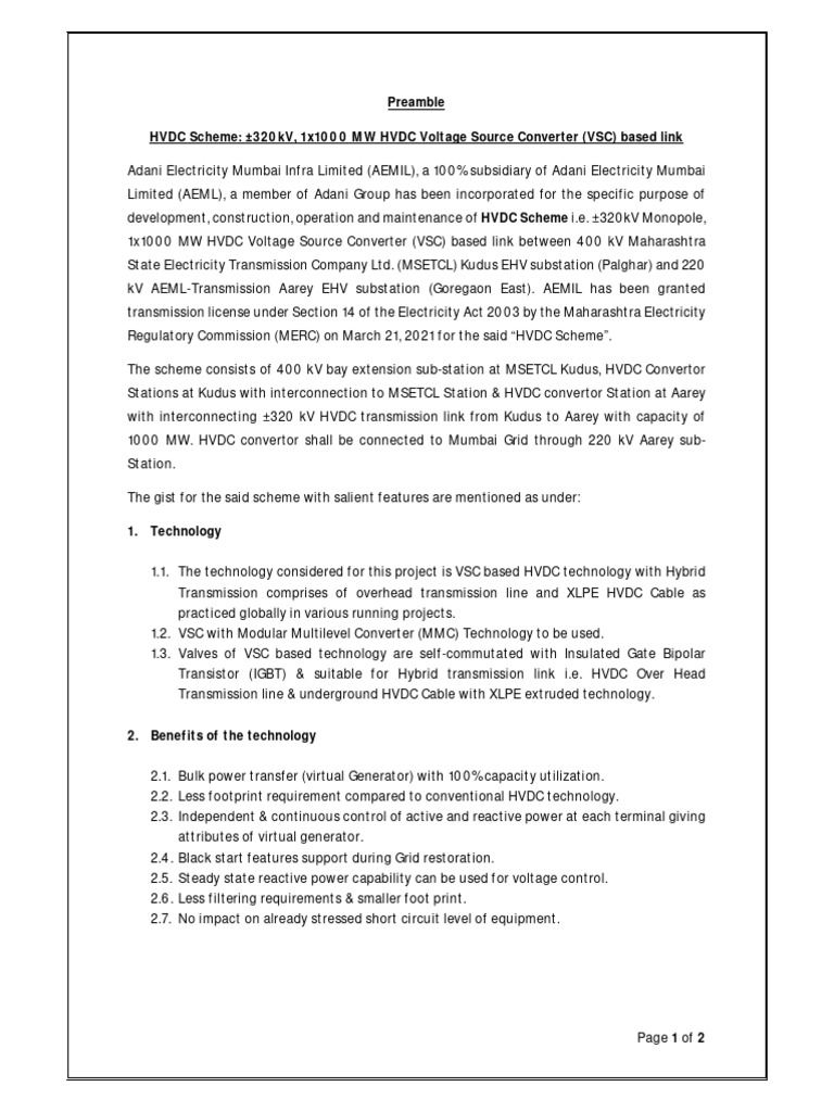 Preamble | PDF | High Voltage Direct Current | Electric Power Transmission