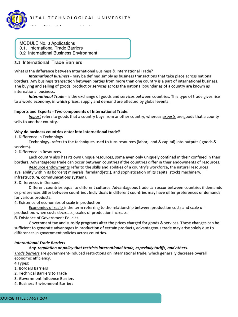 Module 4 International Business Environment - Docx1 | PDF | Financial ...