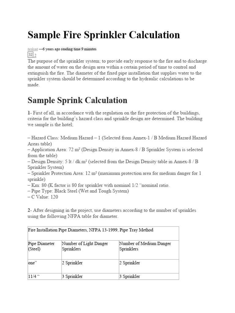 Sample Fire Sprinkler Calculation | PDF | Fire Sprinkler System | Pipe ...