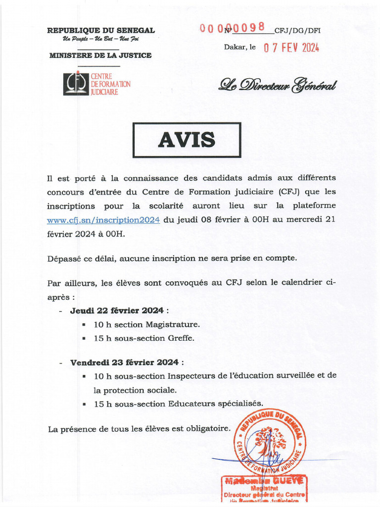 Avis Inscription 2024 | PDF