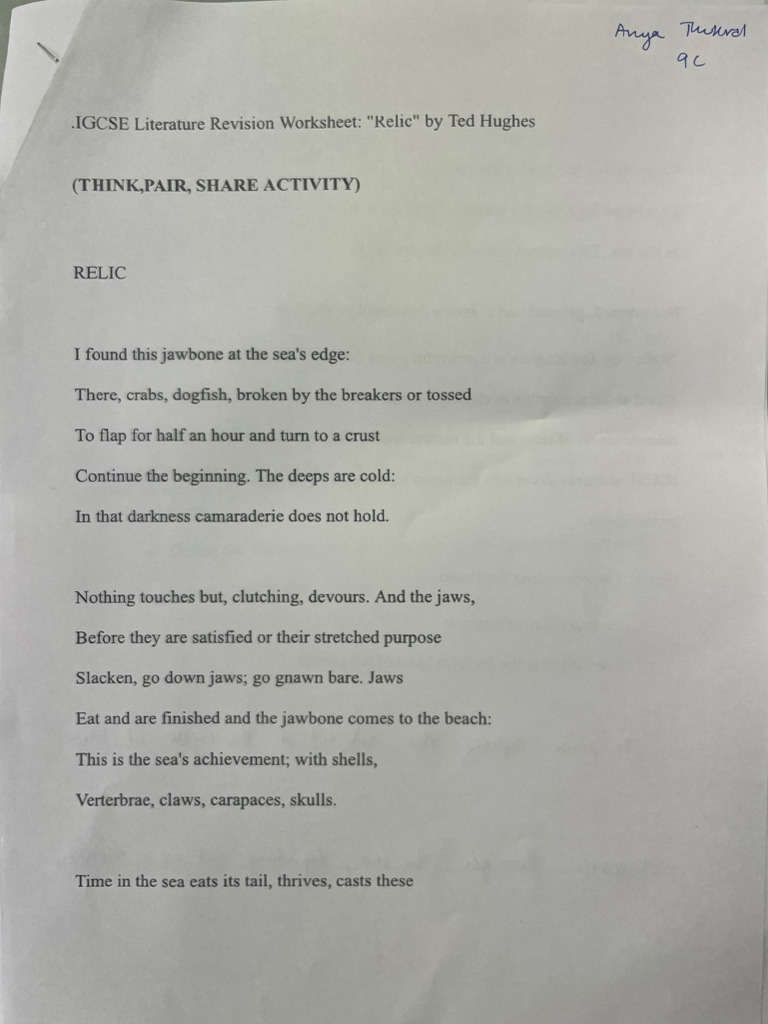 Eng Lit Sheet Relic | PDF