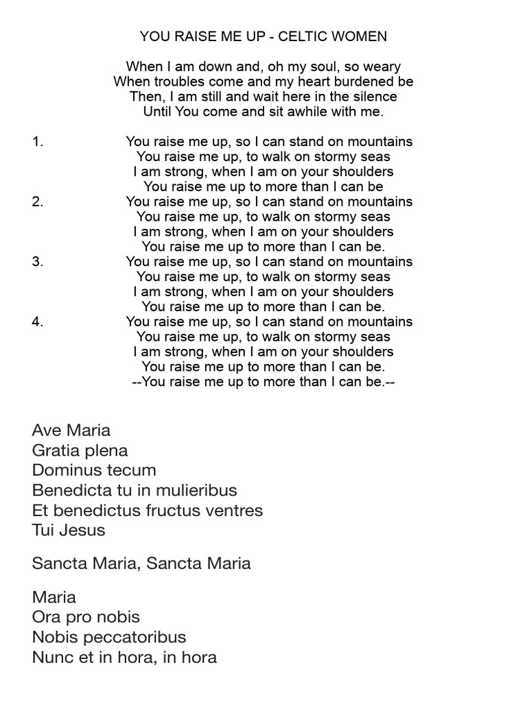 You Raise Me Up - Celtic Woman Lyrics | PDF | Self-Improvement