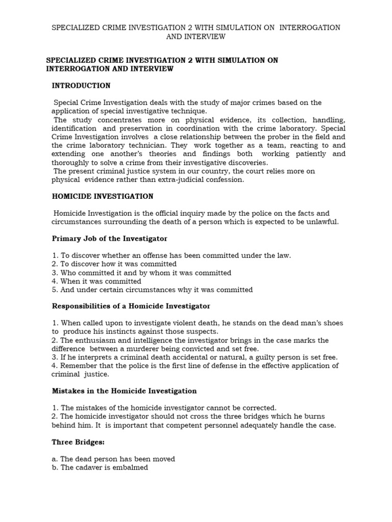 SPECIALIZED CRIME INVESTIGATION 2 WITH SIMULATION ON INTERROGATION AND INTERVIEW | PDF ...