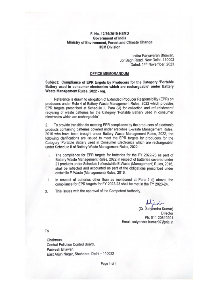 MoEF&CC-Office-memorandum-for - FY-22-23-portable-battery-target | PDF
