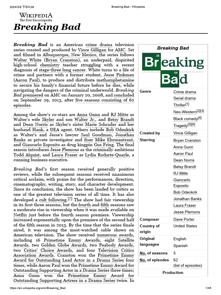 Breaking Bad - Wikipedia | PDF