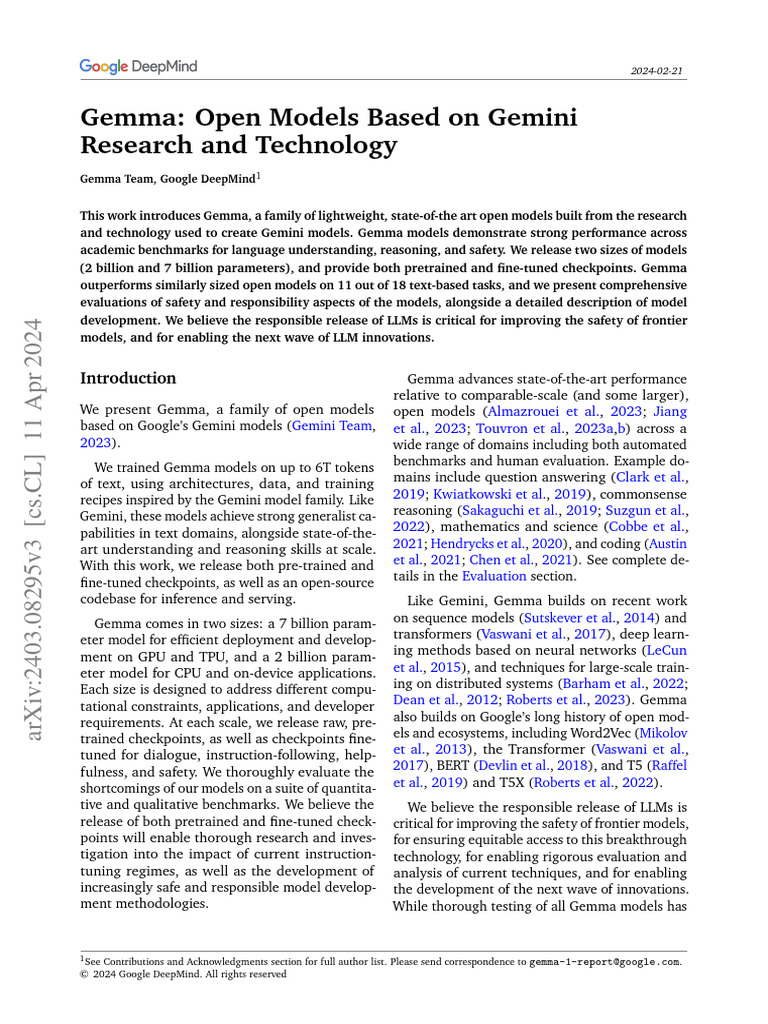Gemma: Open Models Based On Gemini Research and Technology | PDF ...