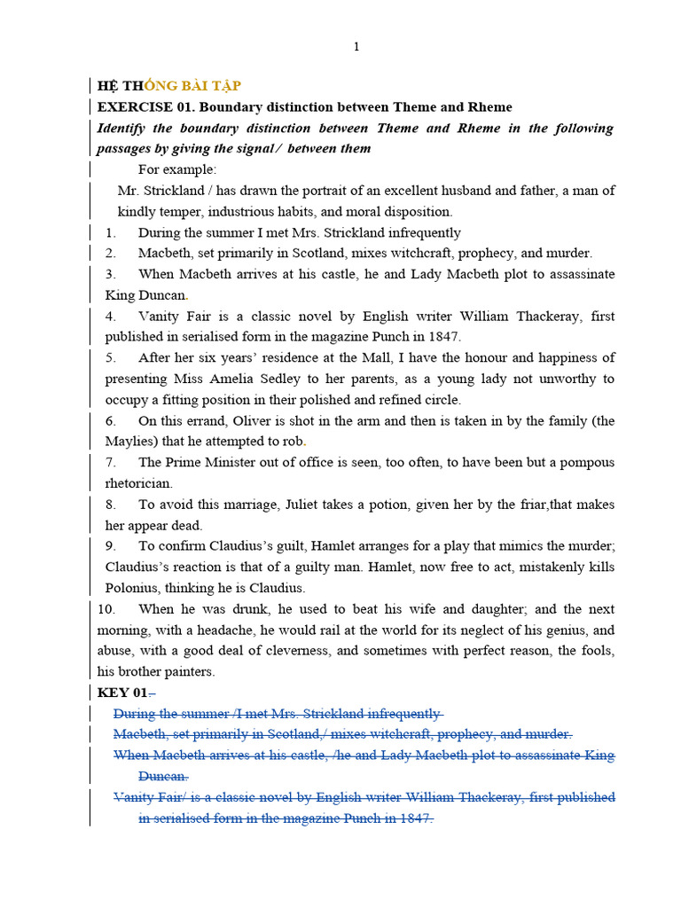 Theme and Rheme Distinction Exercises | PDF | Clause | Language Mechanics