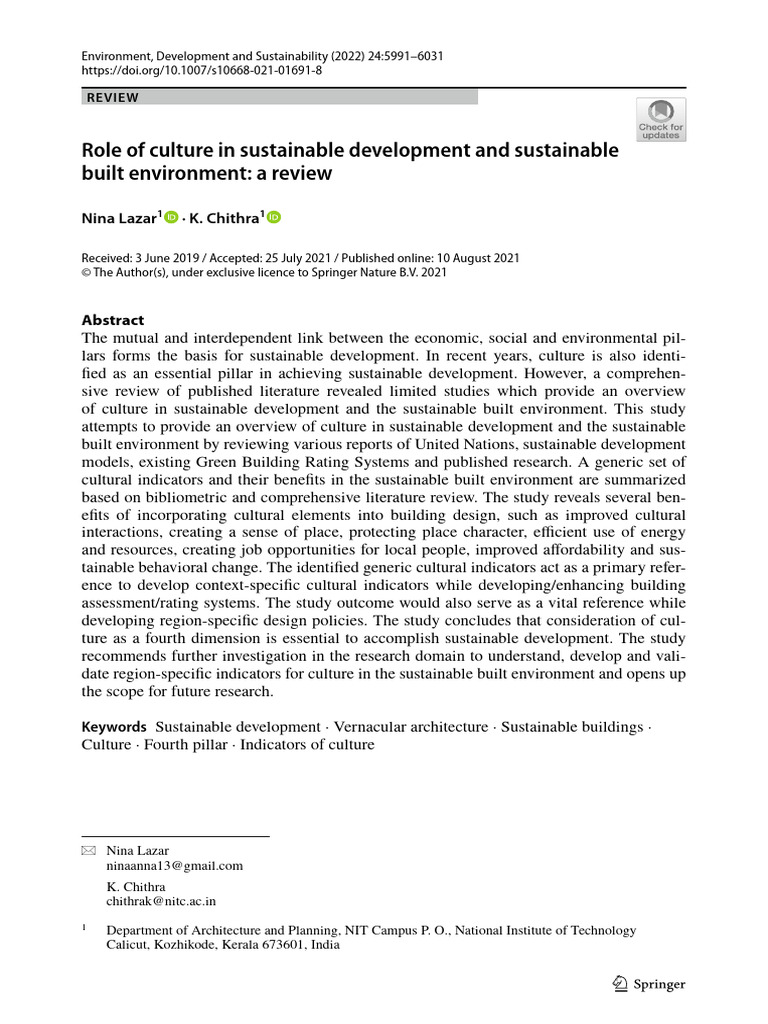 Role of Cultural Sustainable Dev and Sustainable Built Env | PDF ... Role of Cultural Sustainable Dev and Sustainable Built Env | PDF ...