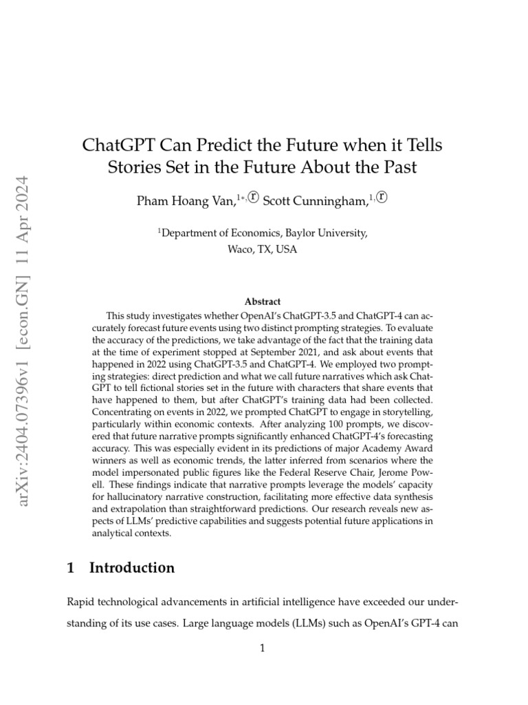 ChatGPT Can Predict the Future when it Tells Stories Set in the Future About the Past | PDF ...