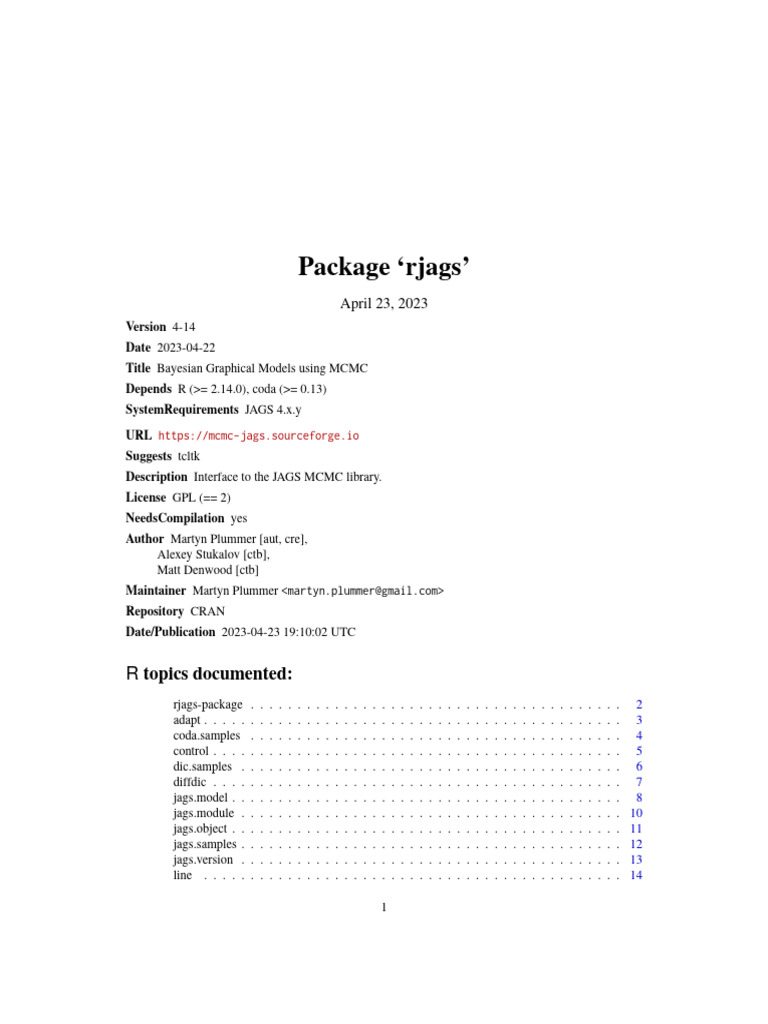 RJAGS Package in R | PDF | Computer Programming | Applied Mathematics RJAGS Package in R | PDF | Computer Programming | Applied Mathematics