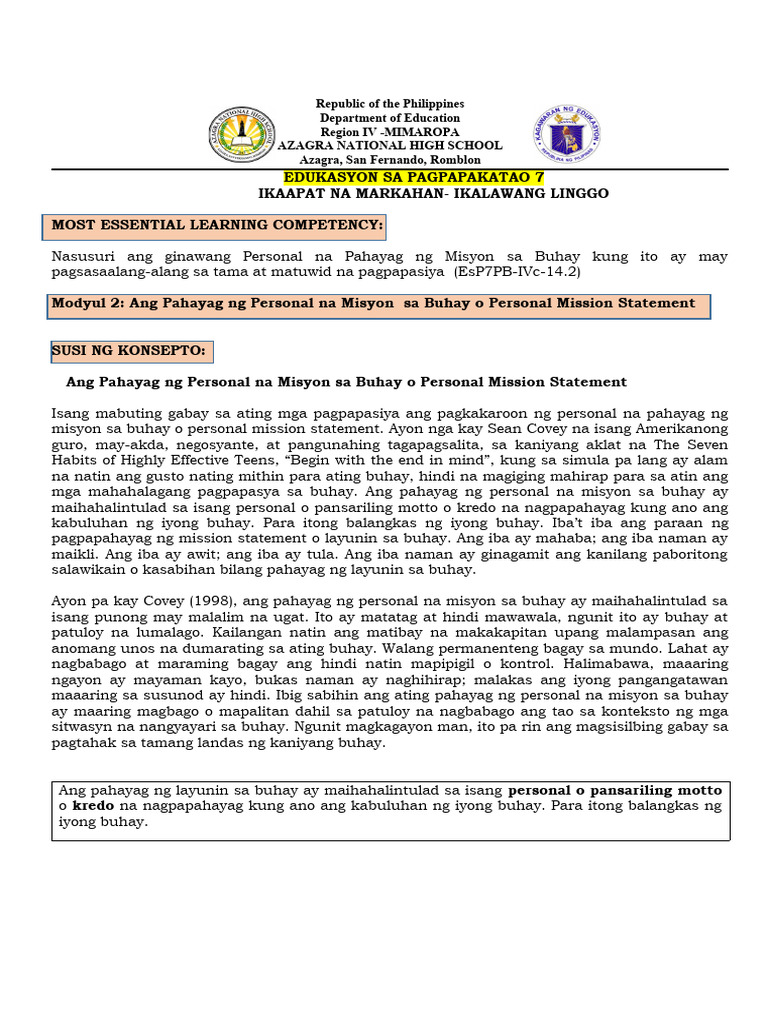 ESP-7 Q4-WK 2 LAS 2021-2022 | PDF