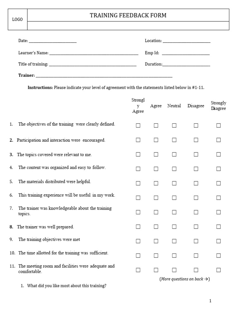 Training Feedback Form | PDF | Education Theory | Cognitive Science