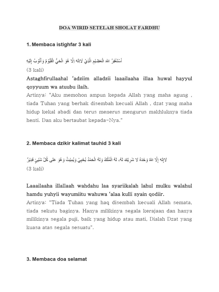 Doa dan Wirid Setelah Sholat Fardhu | PDF | Agama & Spiritualitas